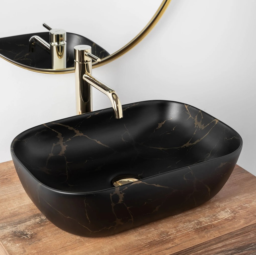 Rea Belinda Marble umyvadlo, 47 x 34 cm, černá matná, REA-U8908
