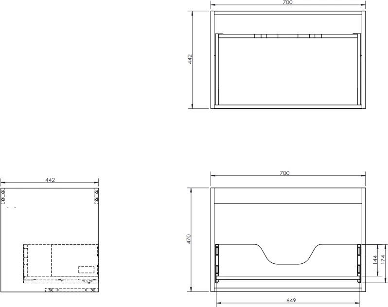 Mexen Rivel, koupelnová skříňka 70 cm s horní deskou, 1 zásuvka, drážkovaná, grafitová matná, 91A20-07047-1-BFC66