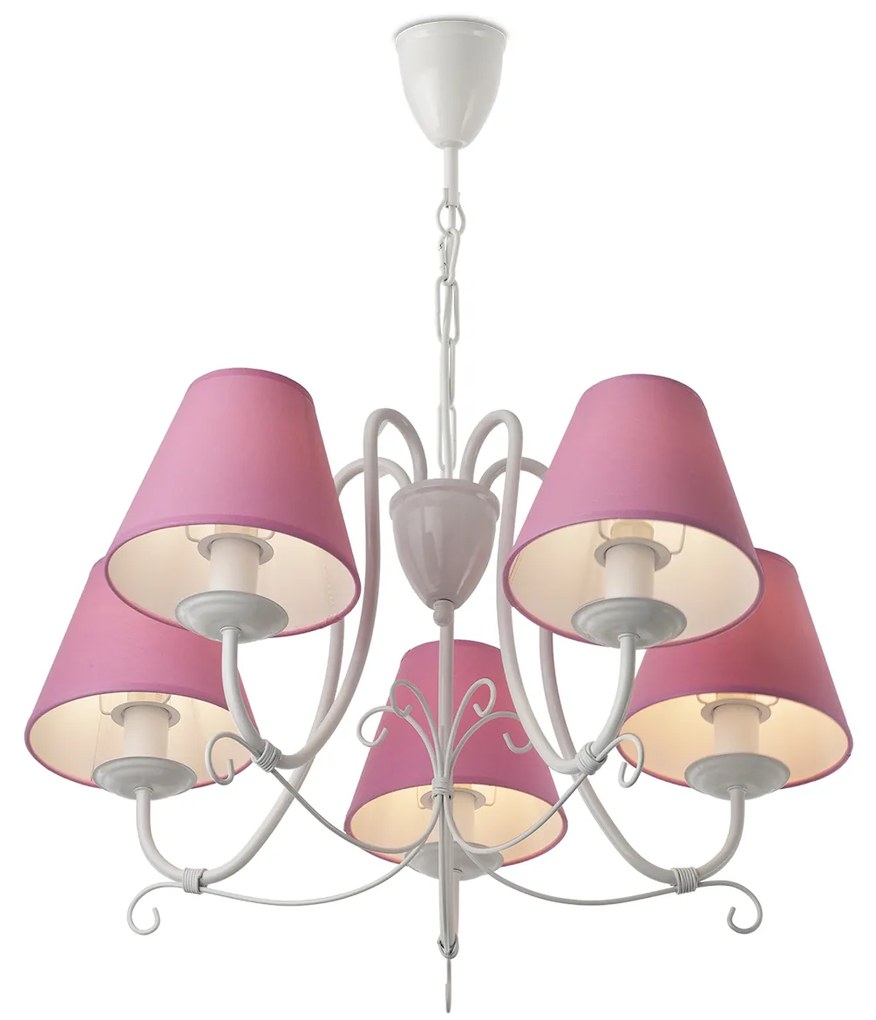 Light for home - Závěsný lustr na řetězu s růžovými stínítky 13605 "Lillian", 5x40W, E14, Bílá