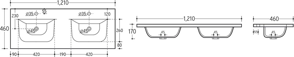 Comad Nábytkové keramické dvojumyvadlo SKY 120D-8099, 121x46 cm, bílá lesklá