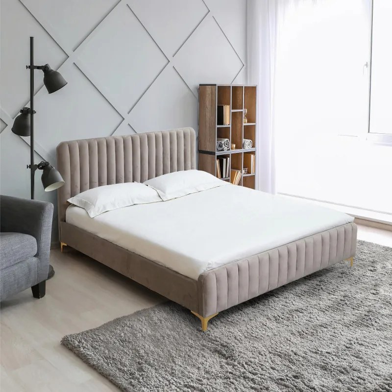 Čalouněná postel KAISA 160x200, šedohnědá Velvet / zlatý chrom Kondela 0000264354