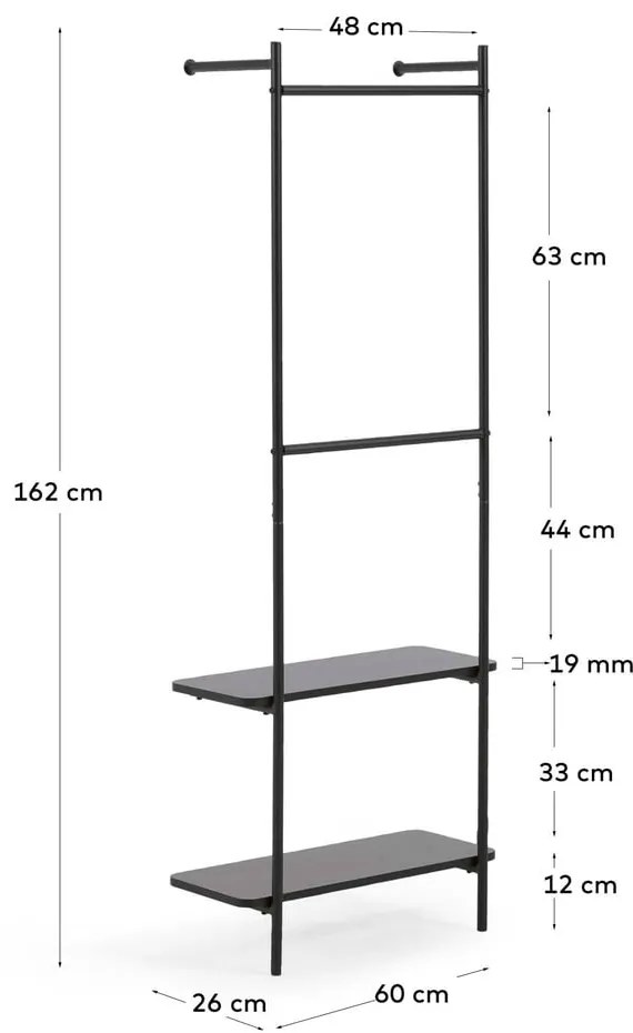 Černý nástěnný kovový set do předsíně Kave Home Galatia