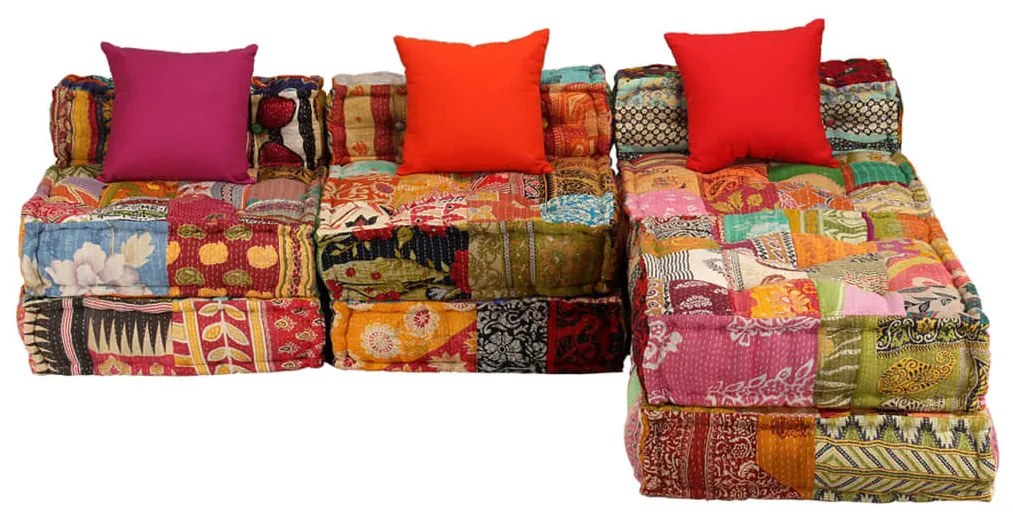 vidaXL Marketos 3místný modulární pouf patchwork textil
