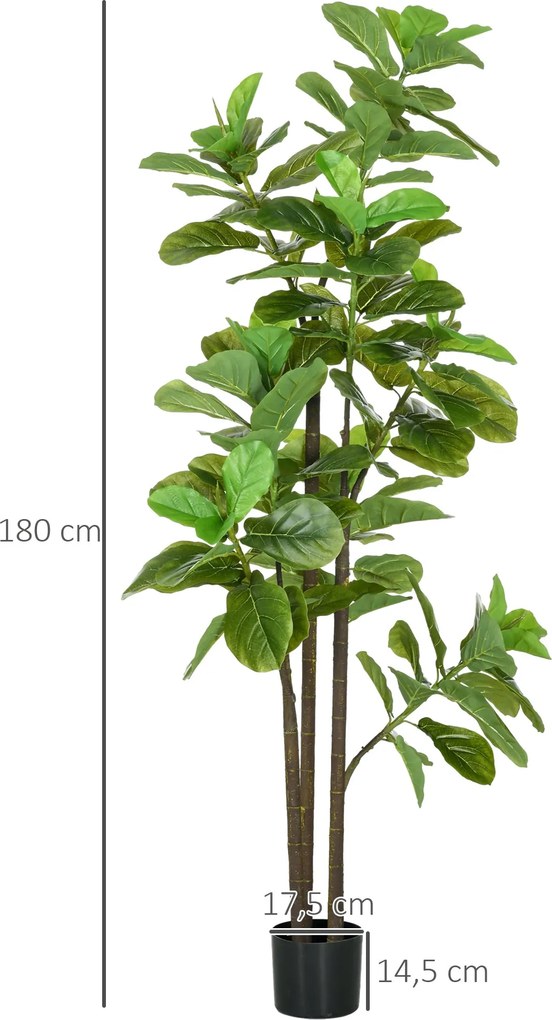 HOMCOM Sada 2 Umělých Rostlin Ficus Lyrata 180cm Vysoké s Květináčem, Velký Umělý Strom pro Dekoraci