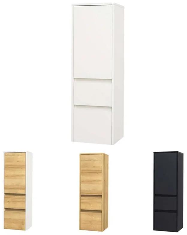 Mereo, Opto, koupelnová skříňka vysoká 125 cm, levé otevírání, bílá, dub, bílá/dub, černá, CN914L