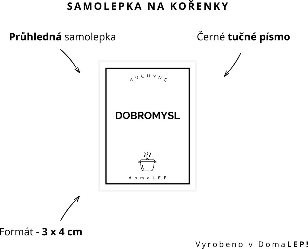 DOBROMYSL - Samolepka na kořenky 3 x 4 cm - DomaLEP varianta: PRŮHLEDNÁ - tučné písmo