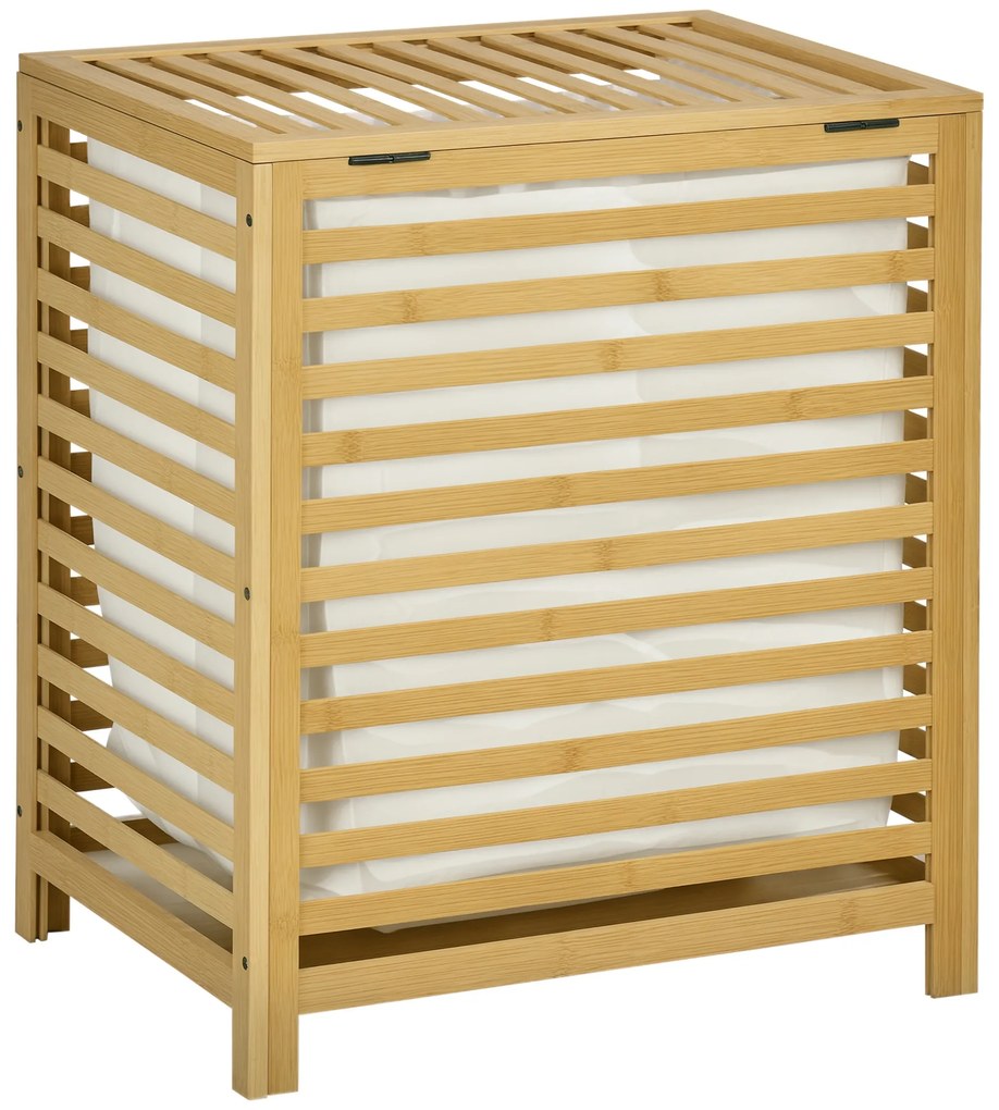 HOMCOM Koš na prádlo 55L Bambusová truhla na prádlo s víkem a vyjímatelným pytlem na prádlo do ložnice a koupelny 50x36x60cm Příroda | Aosom.de