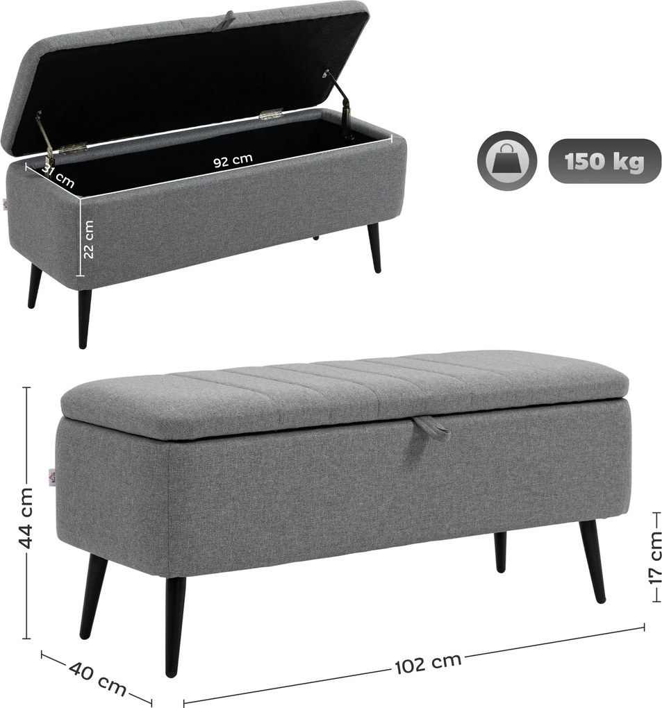 HOMCOM Úložná Lavice s Polstrovaným Sedadlem, Ottoman s Ocelovými Nohami, Úložný Truhlicový Stolek do Obývacího Pokoje, Ložnice nebo Chodby 102 x 40 …