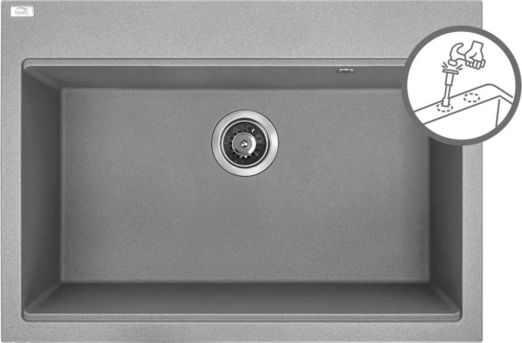 Laveo Tau, 1-komorový granitový dřez 700x500x215 mm, šedá, LAV-SBT_5107