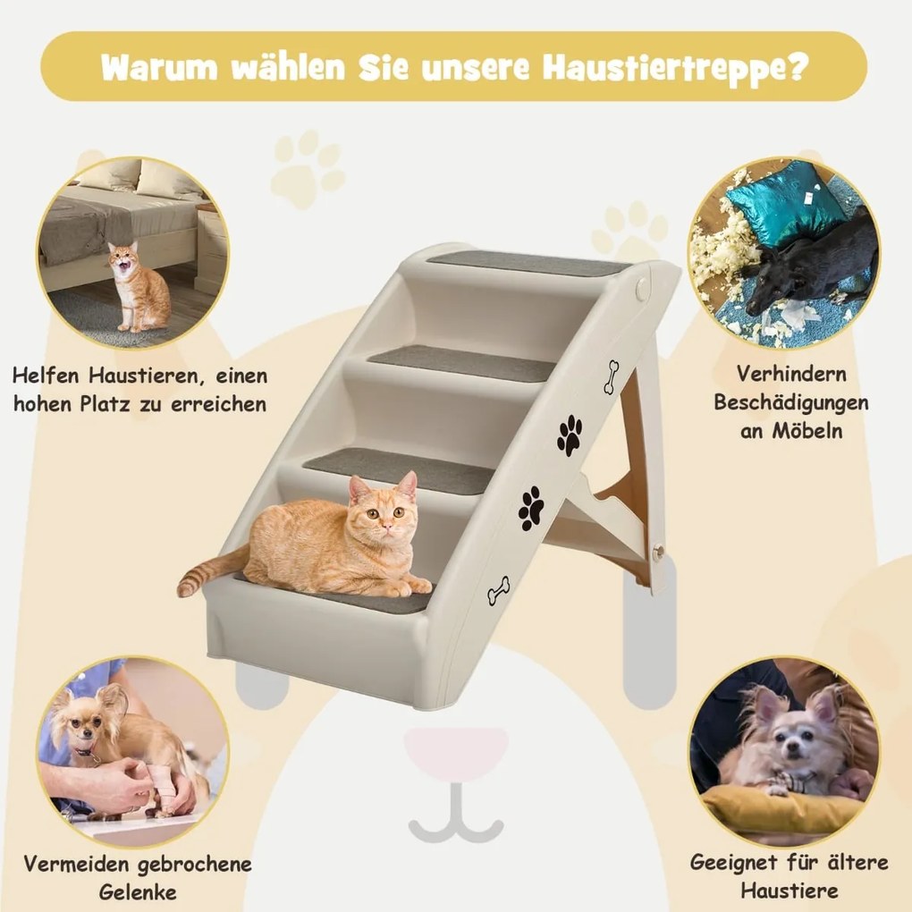 Costway Pet Schody se 4 schody Přenosný šplhací žebřík Bezpečná rampa pro – šedá