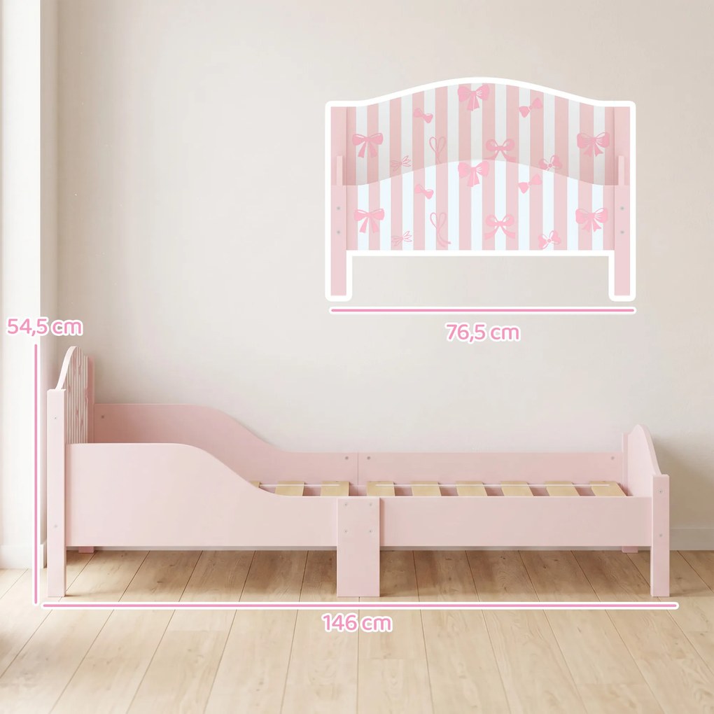 AIYAPLAY Montessori postýlka pro děti 3-6 let 146x76,5 cm, ochrana proti pádu, tvar mašle pro dětský pokoj, růžová