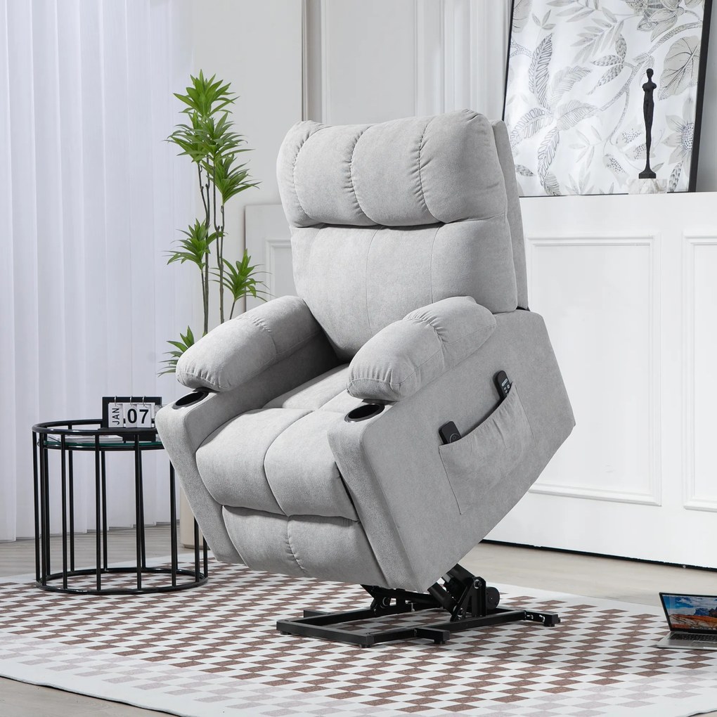 HOMCOM Křeslo pro seniory se stojanem, elektrické, se 3 režimy, 8 masážními body, vyhřívání, pěnové, 91 x 95 x 109 cm, světle šedé| Aosom