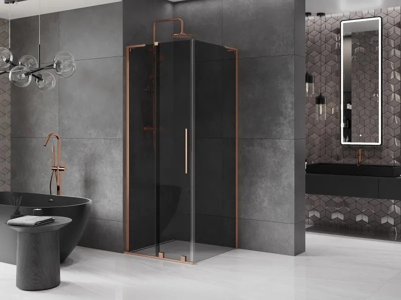 Mexen Velar L, sprchový kout s posuvnými dveřmi 100 x 100 cm, 8mm šedé sklo, měděná matná, 871-100-100-43-65