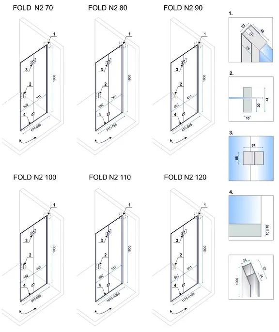 Rea Fold N2 sprchový kout se skládacími dveřmi 120(dveře) x 80(dveře), čiré sklo, chromový profil, KAB-00010