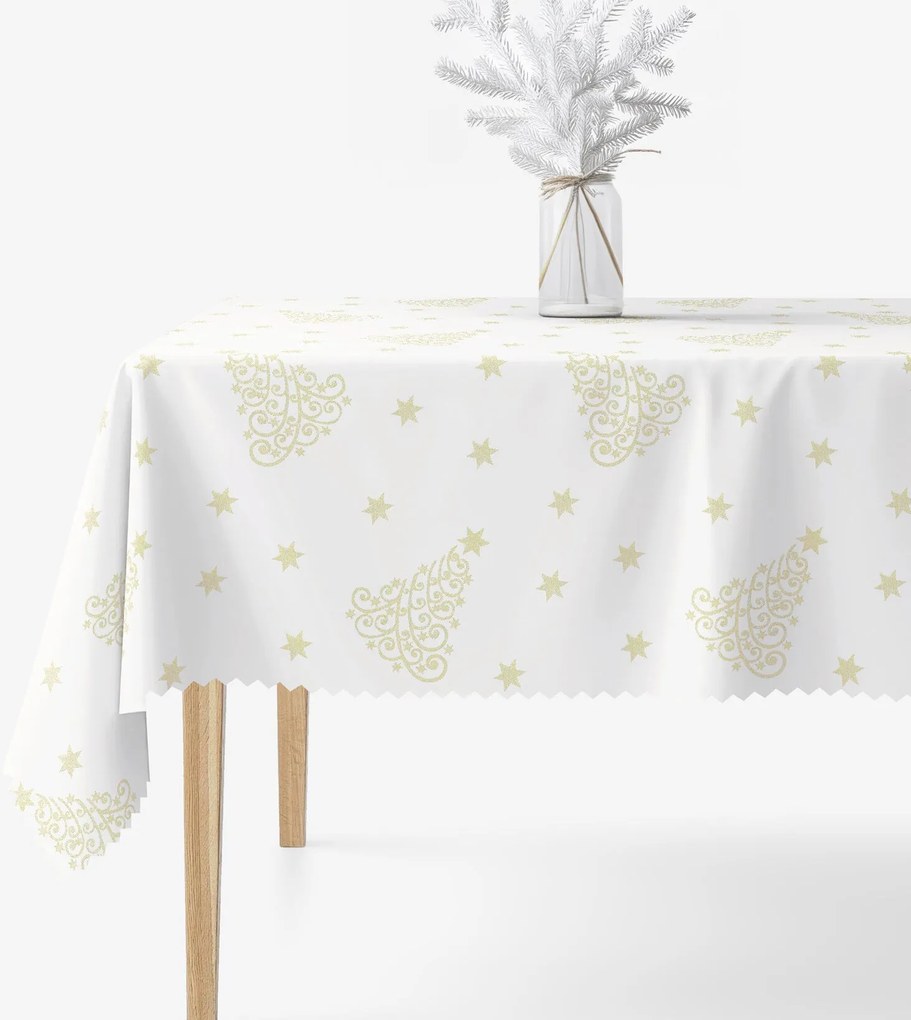 Goldea vánoční hranatý teflonový ubrus - zlaté vánoční stromečky a hvězdičky 120 x 160 cm