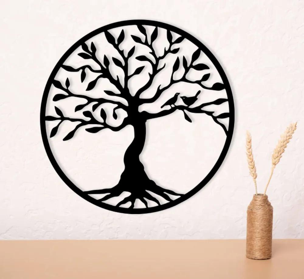 Strom života s ptáčky - dřevěný obraz na zeď od 2opice.cz Materiál: OŘECH, Velikost (mm): 650 x 650