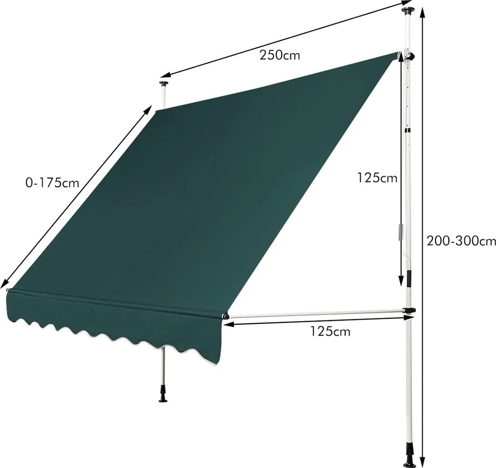 Costway 250 cm široká příchytná markýza bez vrtání, balkonová markýza odolná