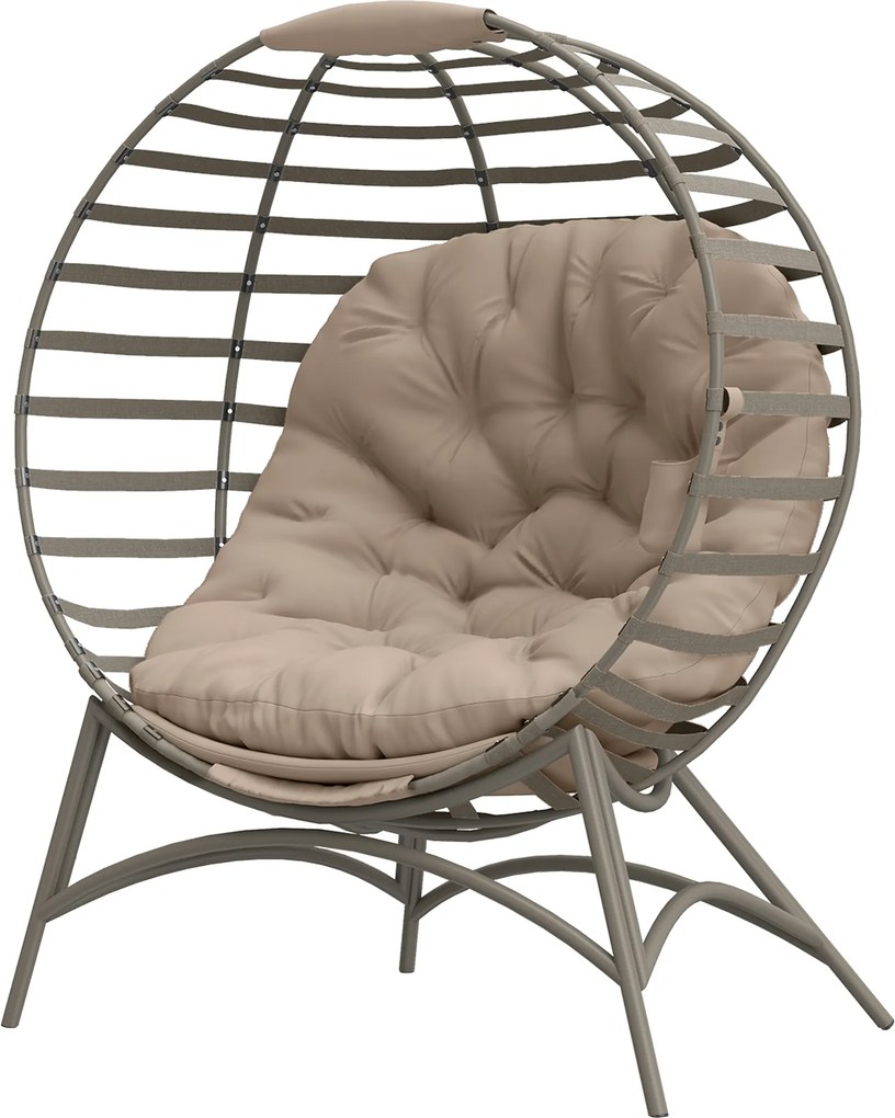 Outsunny papasan zahradní židle 2 koše polštáře oválné lounge křeslo skládací balkon terasa písek hnědá ocel 118x75x139cm