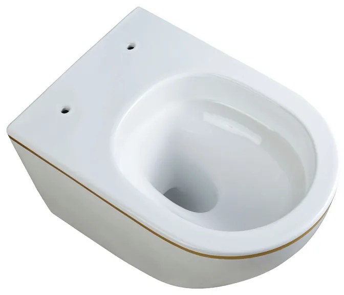 BPS-koupelny Závěsná WC mísa se SoftClose sedátkem HYD-5314, bílá/zlatý proužek