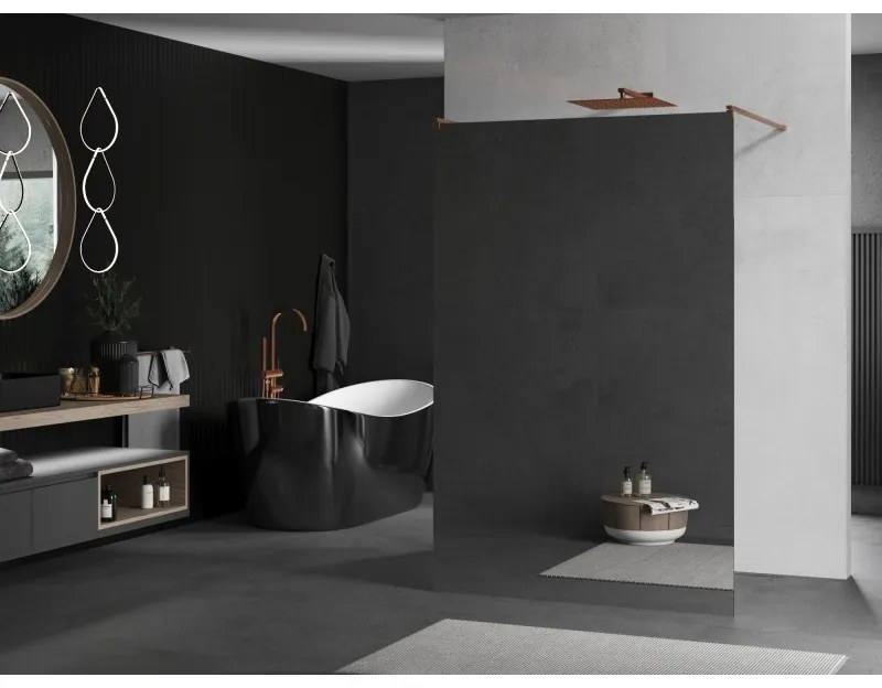 Mexen Kioto, sprchová zástěna Walk-In 100 x 200 cm, 8mm sklo vzor zrcadlo, měděný matný profil, 800-100-002-65-50