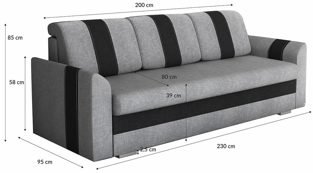 Pohovka VIPER světlešedá-černá SAWANA 84 + SAWANA 14