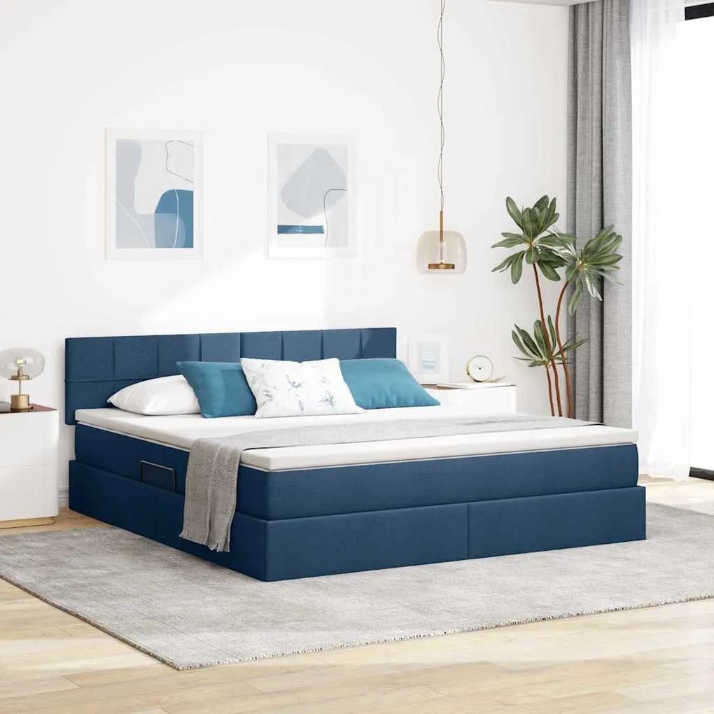 Postel s úložným prostorem a matrací Modrá 180 x 200 cm Samet 3370529