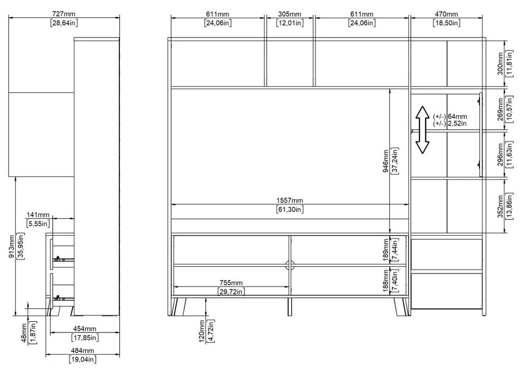 Tvilum TV stěna Nerea 320 jackson hickory/bílý lesk