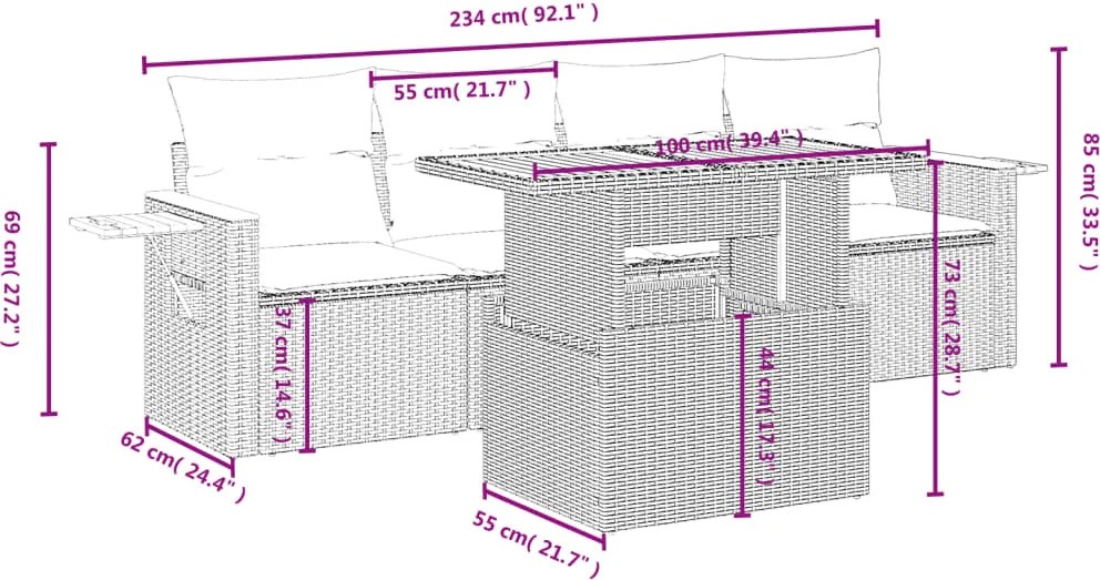 5dílná zahradní sedací souprava s poduškami šedá polyratan 3273398
