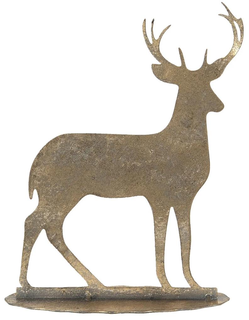 Dekorativní kovová zlatá soška jelena s patinou - 14*5*17 cm