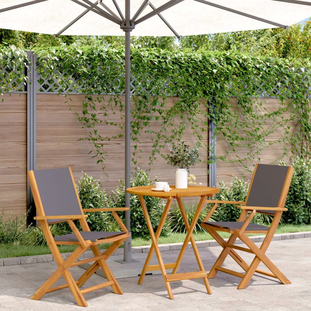 3dílný bistro set antracitový textil a masivní dřevo 3281857