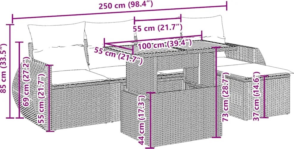 6dílná zahradní sedací souprava s poduškami béžová polyratan 3272171