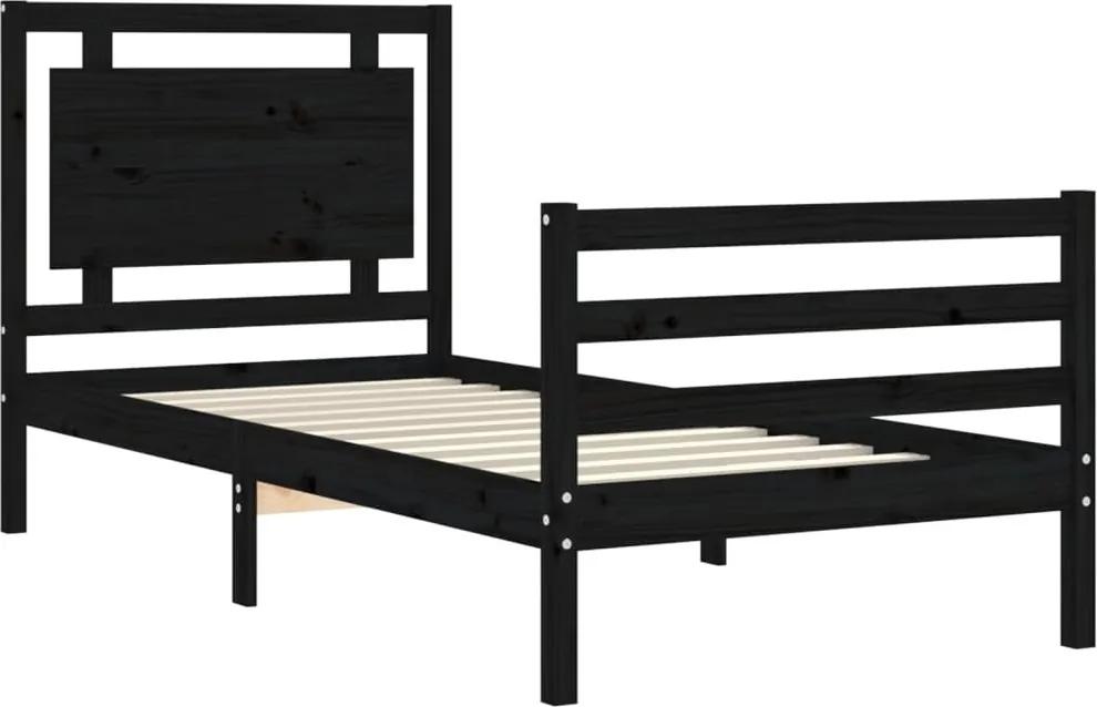 vidaXL Rám postele s čelem 90 x 200 cm masivní dřevo [3194040] Barva: Černá