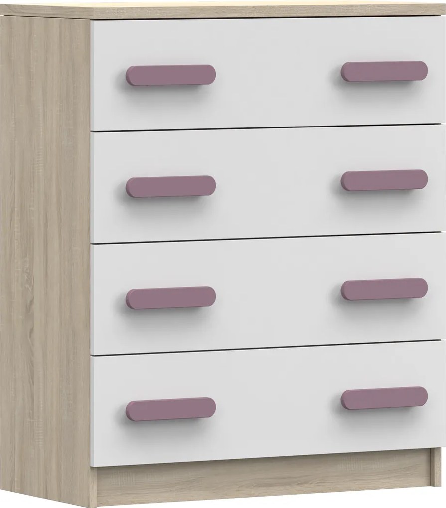 IDZ Komoda SMYK III 4S 02, 80 cm Bílá + Sonoma / Barevné úchytky Barva: Červená