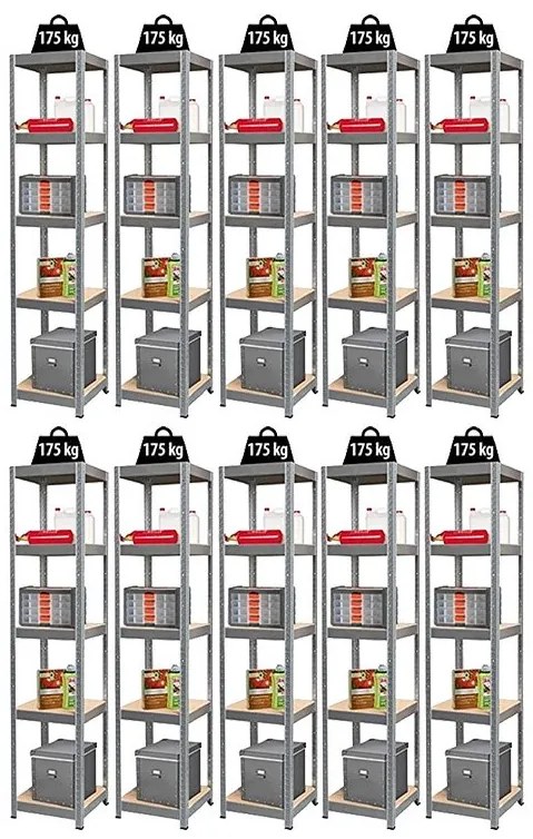 Fistar AKCE - Balíček : 10x Regál 1800x400x400 mm kovový zinkovaný 5-policový, nosnost 875 kg