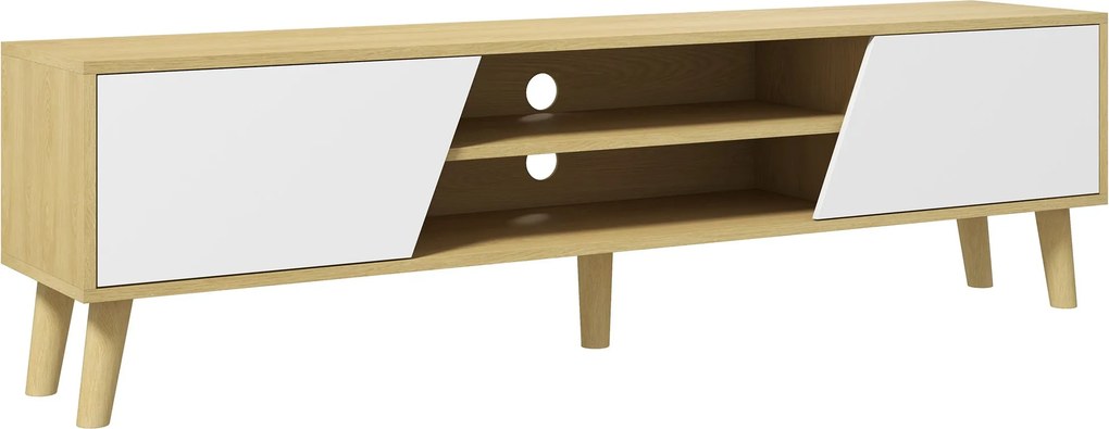HOMCOM TV Stánek, Zábavní Centrum s 2 Dveřmi, 2 Policemi a 5 Dřevěnými Nohy pro Televize až do 65 Palců 150x30x42 cm Dub | Aosom