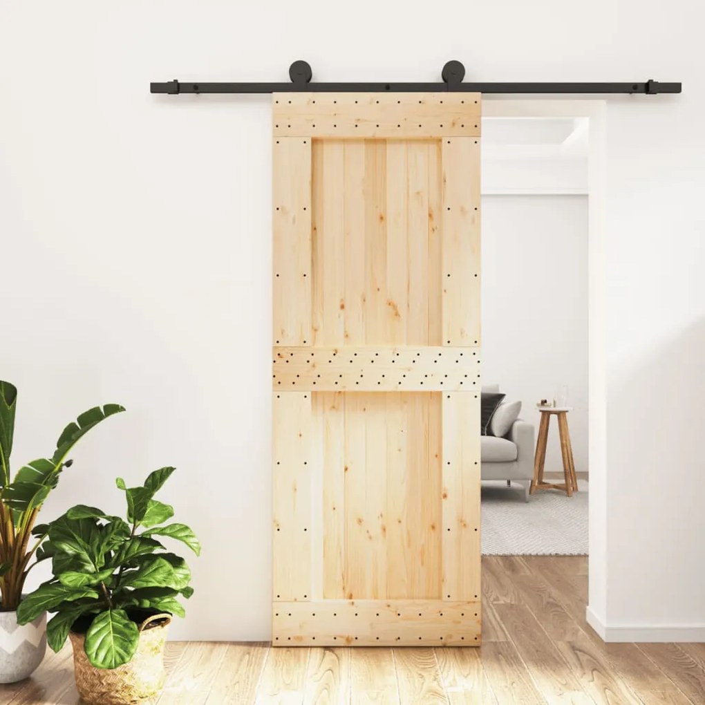 Posuvné Dveře S Kováním 80 X 210 Cm Masivní Borové Dřevo