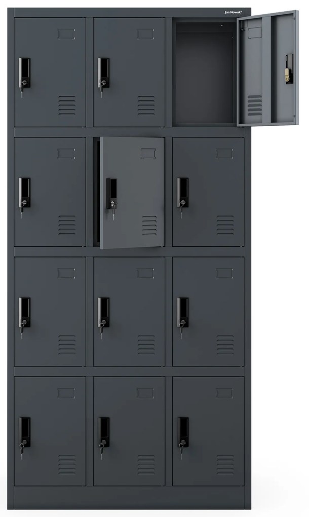 Šatní skříň s 12 uzamykatelnými boxy, antracitová, 900x1850x400 mm: MARCIN
