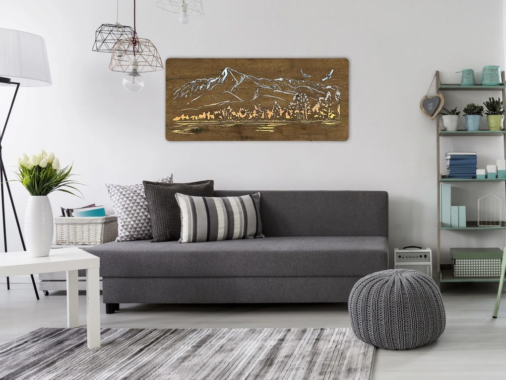 Li-Go "Hory s ptáky" světelný obraz 230V 110x50 cm provedení povrchu: černá s patinou