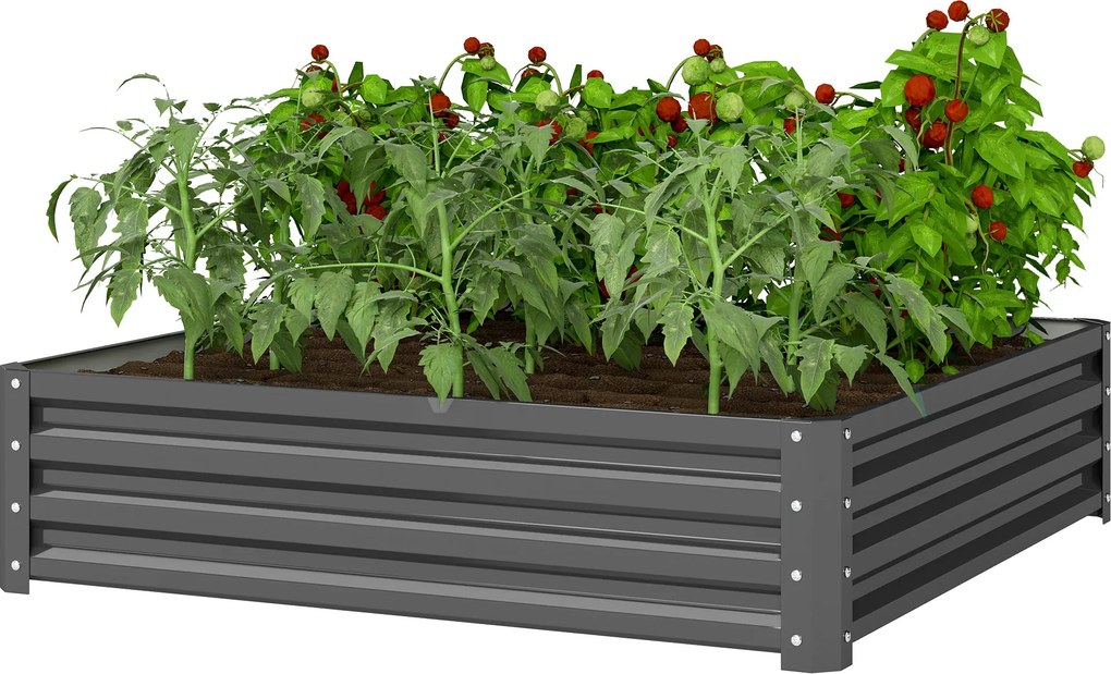 Zvýšený zahradní záhon Outsunny, truhlík, zeleninový truhlík, bylinková zahrádka pro zahradu, terasu, balkon, ocel, světle šedá, 120 x 120 x 30 cm | A