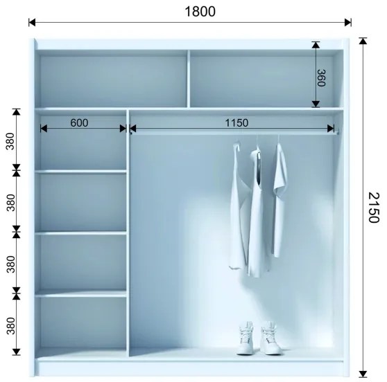 Šatní skříň se zrcadlem SABRINA 180x215 cm dub woltan
