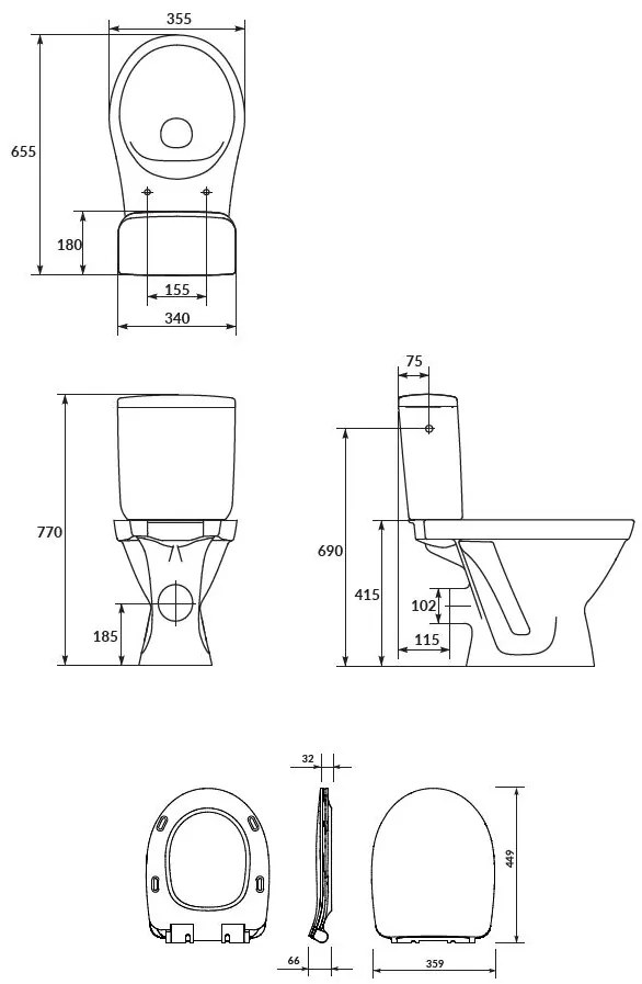 Cersanit Carsania II CleanOn WC kombi + pomalu padající sedátko, zadní odpad, 3/6l, K11-2340
