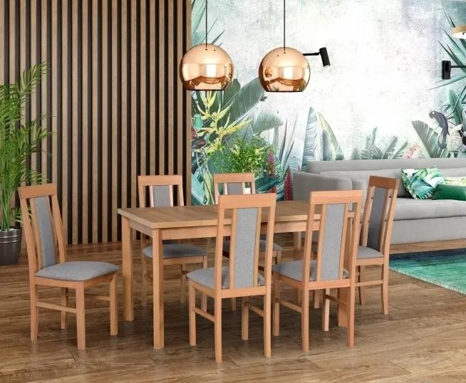 Drewmix jídelní sestava DX 6 odstín lamina (deska stolu) artisan, odstín dřeva (židle + nohy stolu) grandson, potahový materiál látka