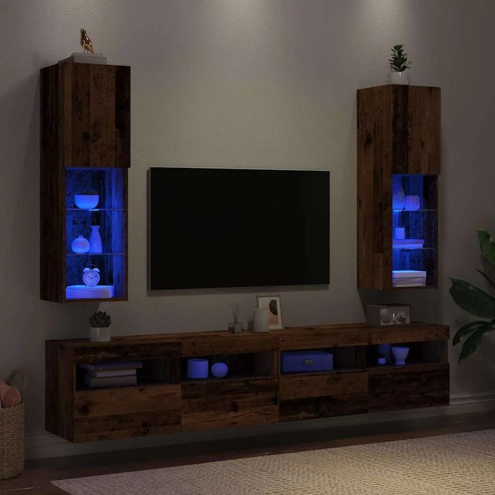 TV skříňky s LED osvětlením 2 ks old wood 30,5 x 30 x 102 cm