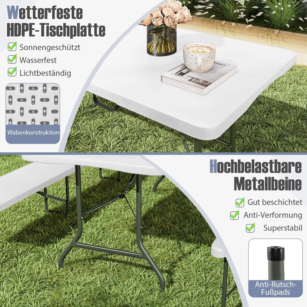 Costway Zahradní stůl skládací s HDPE stolovou deskou a rukojetí – 180 × 74 cm