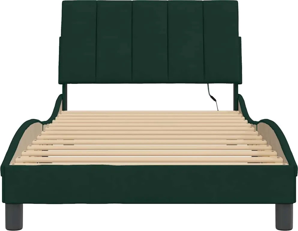 Rám postele s LED osvětlením bez matrace Hanko tmavě zelený 100 x 200 cm samet 3213766