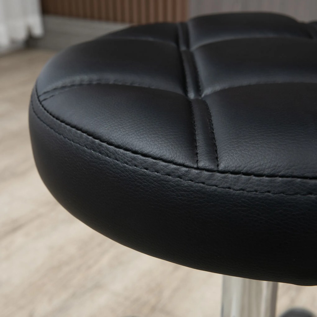 HOMCOM Vinsetto Roll Stool Výškově nastavitelná otočná pracovní stolička černá Ø35,5 cm, umělá kůže pro kancelář a salon 51-67 cm | Aosom.de