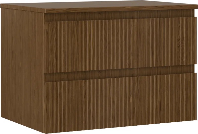 Mexen Rivel, koupelnová skříňka pod umyvadlo 70 cm s horní deskou, 2 zásuvky, drážkovaná, ořech, 91A20-07047-2-BFFC86