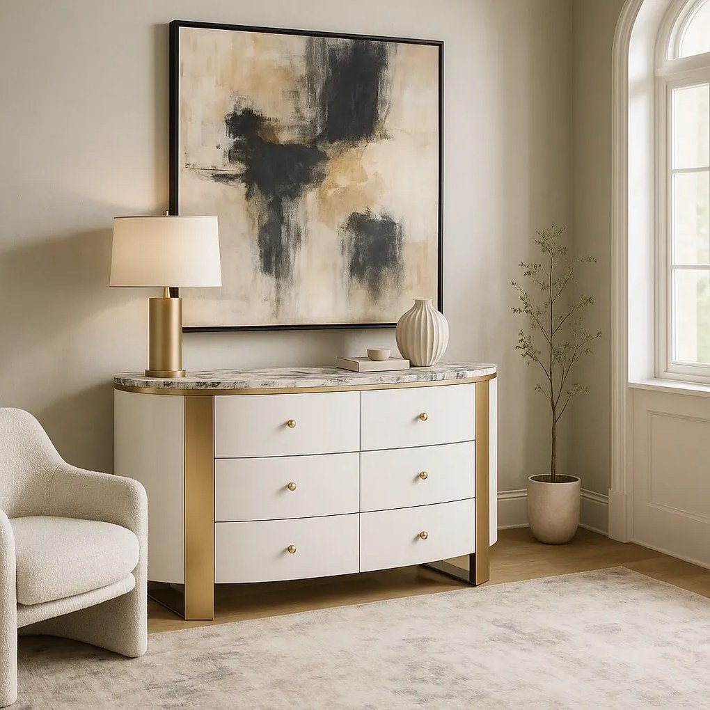 Komoda Stilig ST920 140 cm bílá/zlatá/mramor