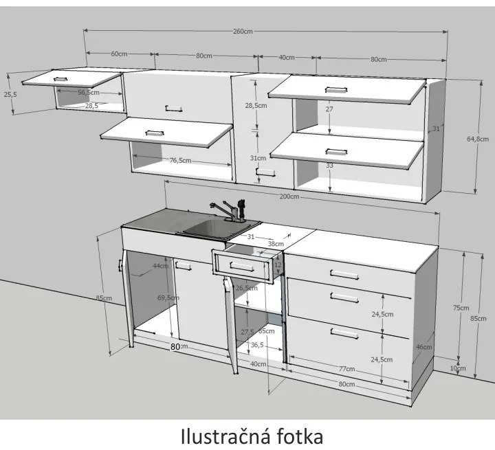 Tempo Kondela, s.r.o. Kuchyňská linka JURA NEW IA ZS 2.6m, rigoleto light/dark/sklo