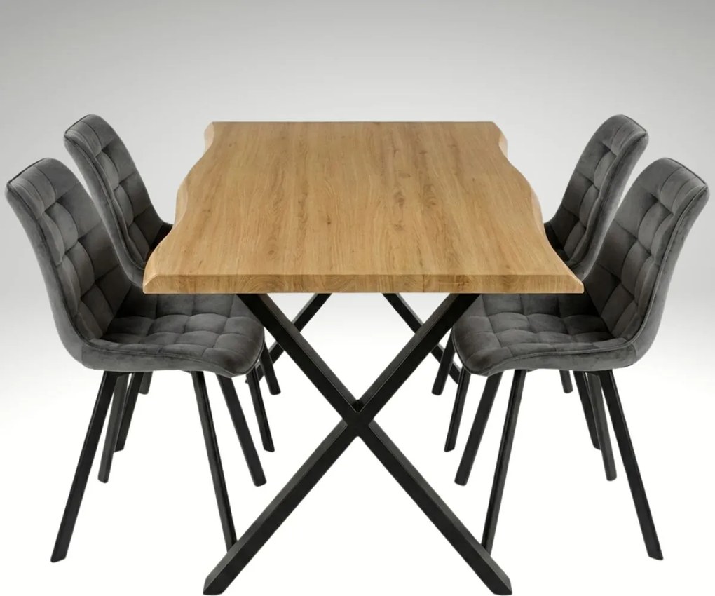 Vikio Jídelní set pro 4 osoby 160x90 cm dub noha X šedá židle VJS236-4S-S